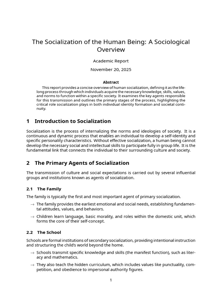 The Socialization of the Human Being a Sociological Overview | PDF ...