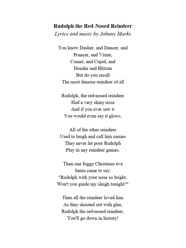 Rudolph+the+Red Nosed+Reindeer+Lyrics | PDF