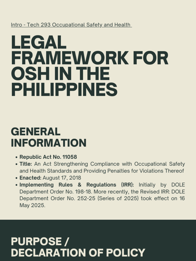 Philippines OSH Legal Framework Overview | PDF | Occupational Safety ...
