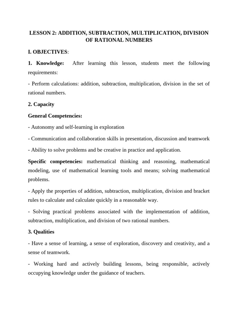 2 Four Operations With Rational Numbers | PDF | Discrete Mathematics ...