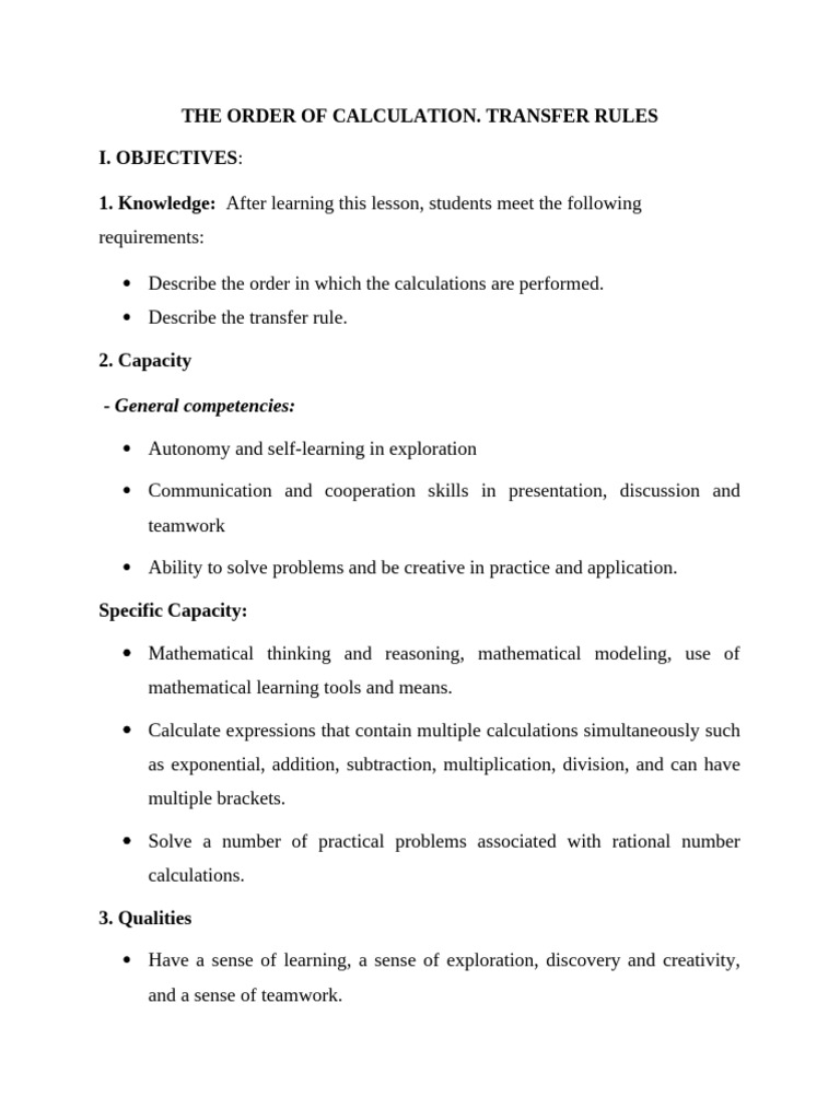 5 Order of Calculation. Transfer Rules | PDF | Learning | Knowledge