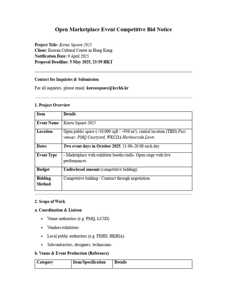 Korea Square 2025 Bid Notice | PDF