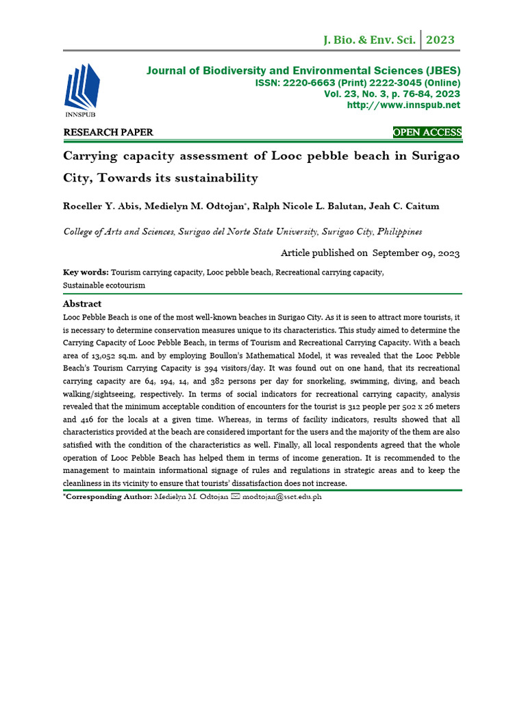 Looc Pebble Beach Carrying Capacity Study | PDF | Sample Size ...