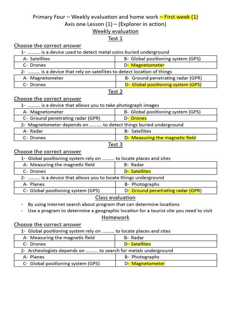 Primary Four Weekly Evaluations and Homework | PDF | Microsoft Word ...