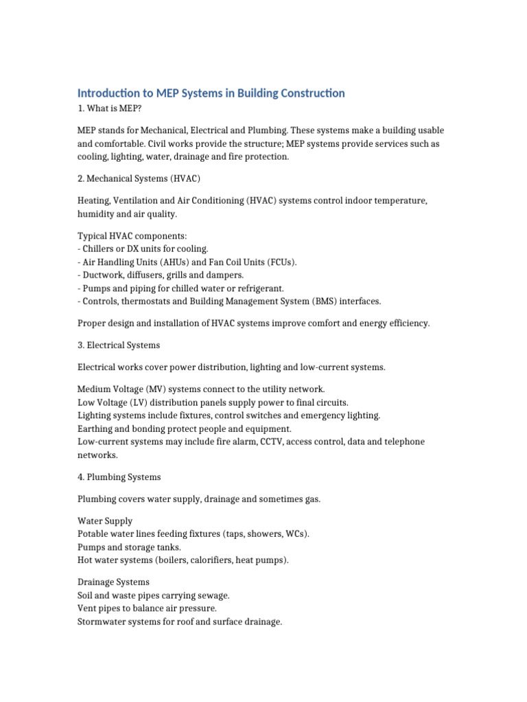 Understanding MEP Systems in Construction | PDF | Water Heating ...