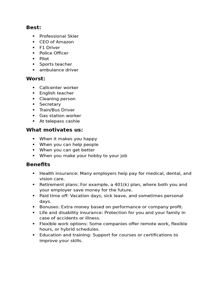Best and Worst Jobs | PDF