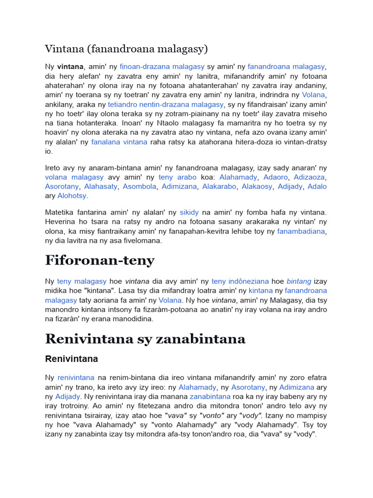 FANANDROANA Malagasy - Ny Vintana | PDF