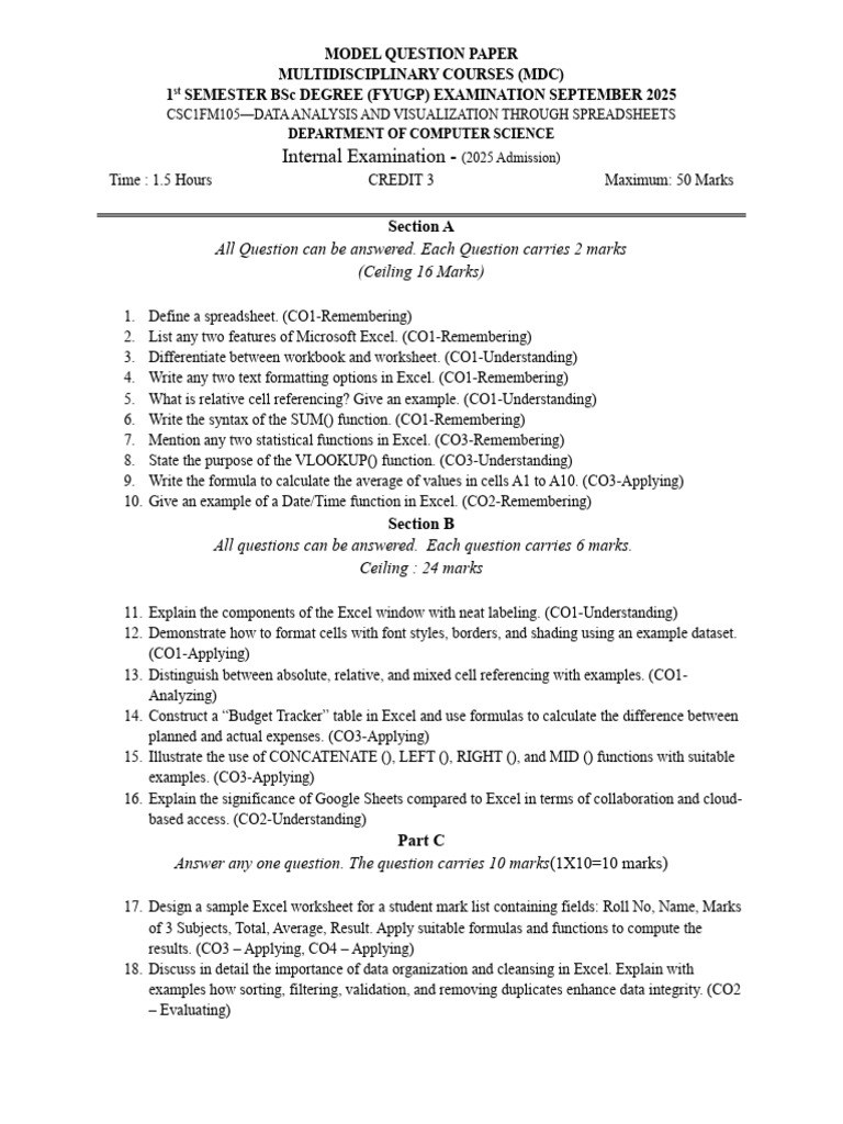 Cs s1 Mdc Model Qp 2025 | PDF | Microsoft Excel | Spreadsheet