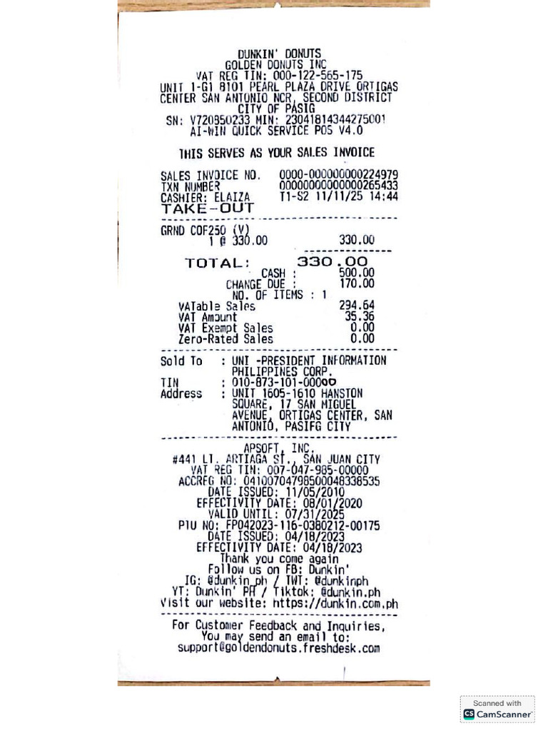 Receipt 10 - Dunkin | PDF
