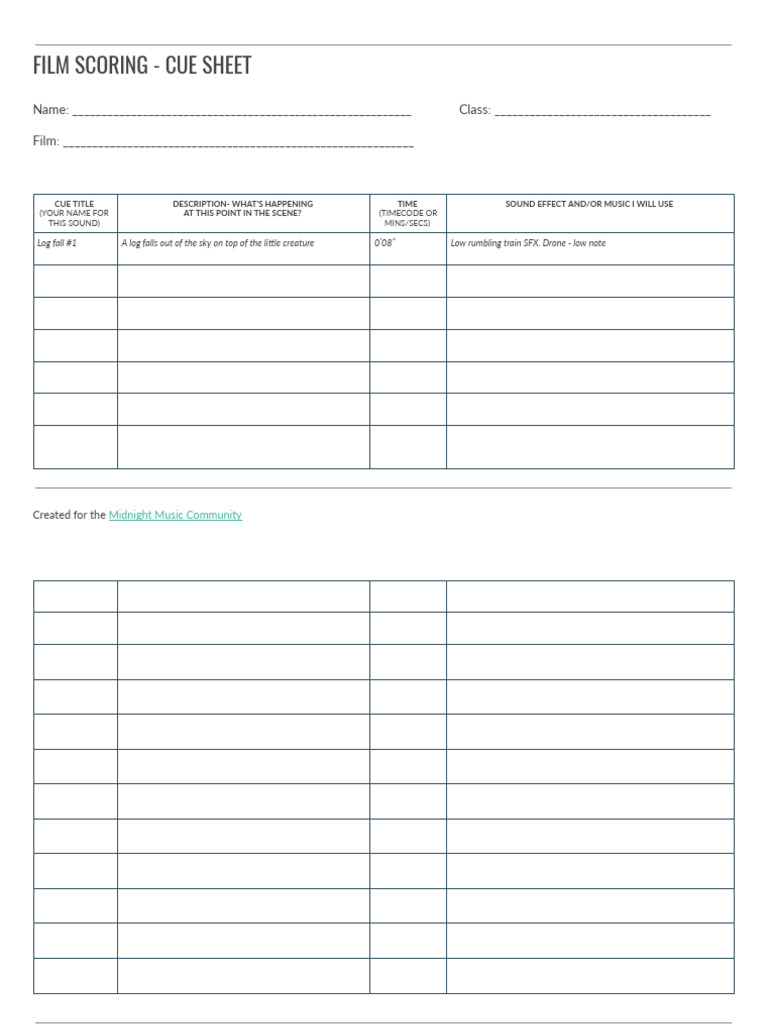 MMC Film Scoring Cue Sheet | PDF