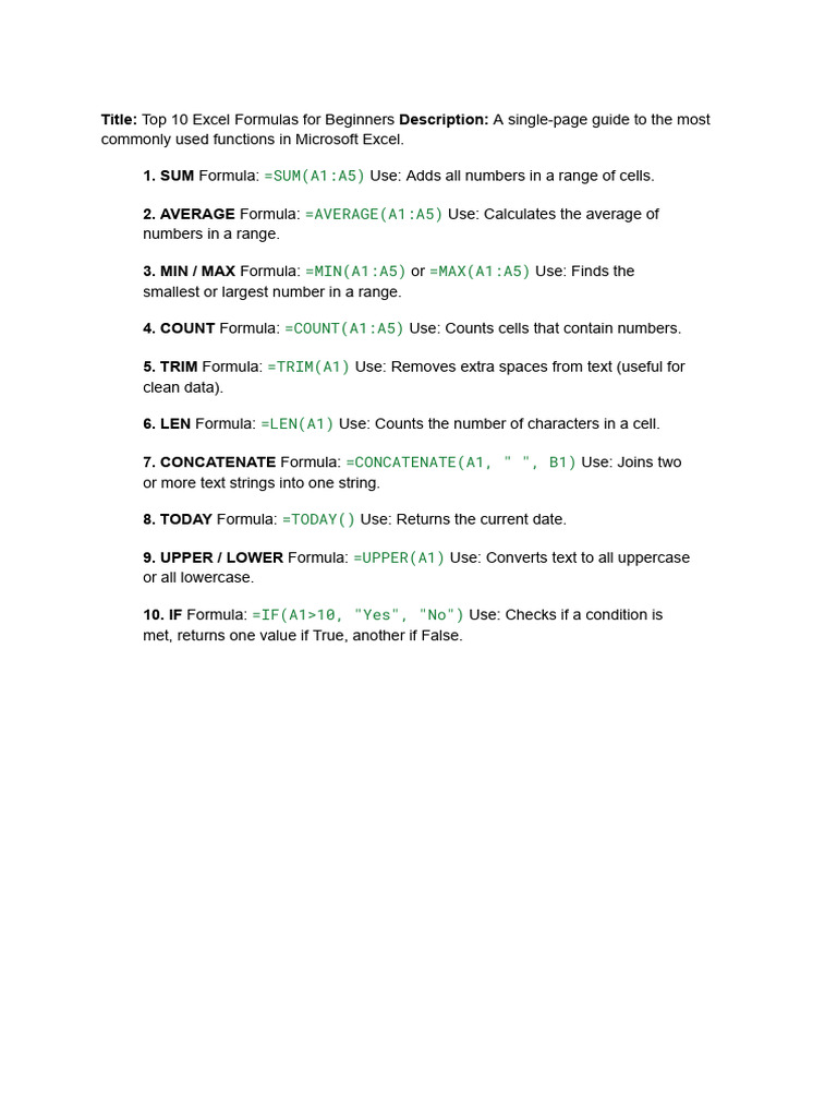 Excel Formula Basics | PDF