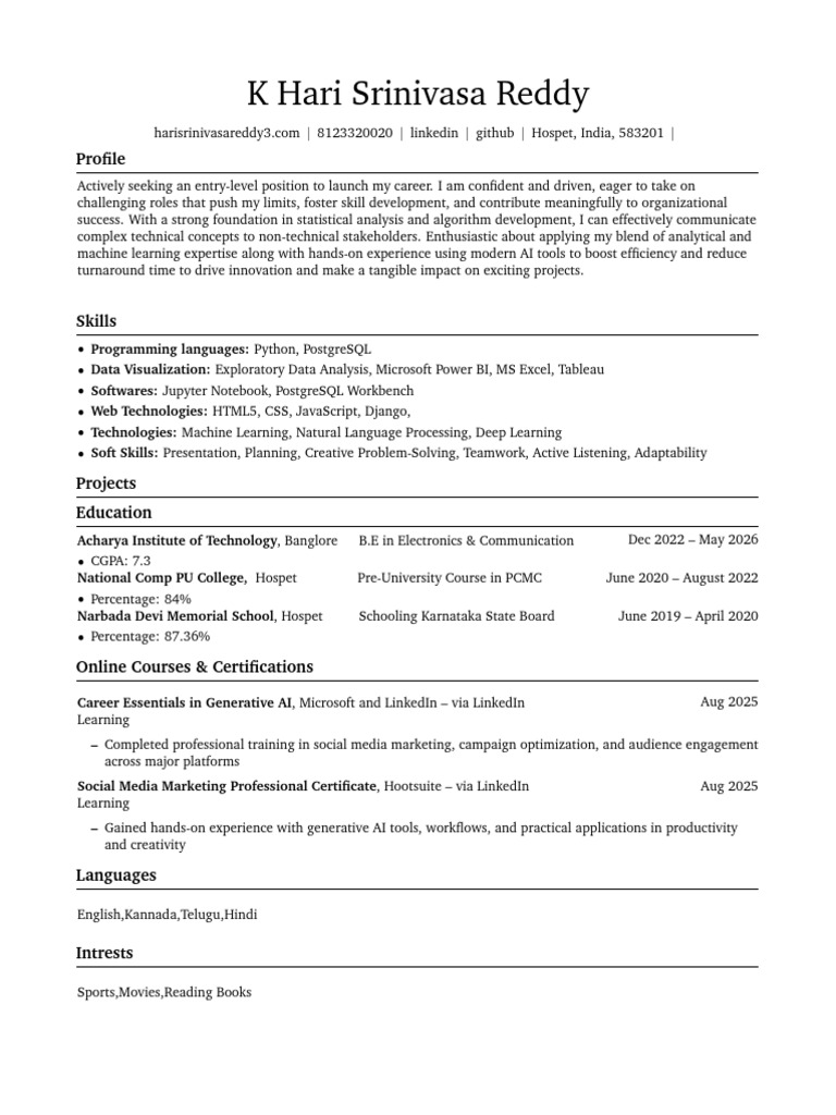 RenderCV EngineeringResumes Theme | PDF