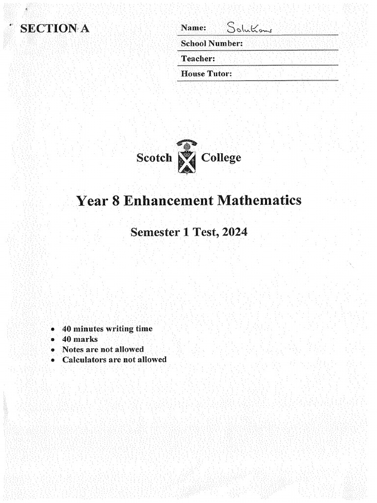 2024 Year 8 Enhancement Mathematics S1 CT Solutions | PDF