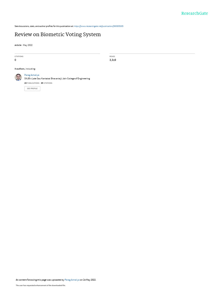 Review On Biometric Voting System | PDF | Ballot | Biometrics