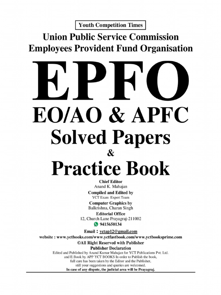 Upsc Epfo Eo Ao & Apfc Solved Papers & Practice Book English Medium | PDF