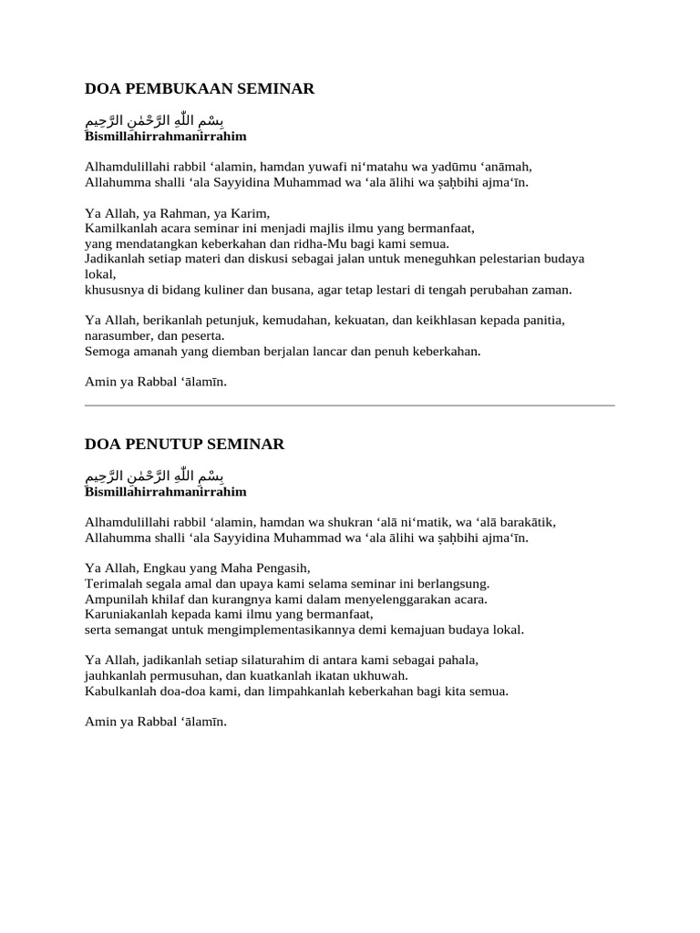Doa Pembukaan Seminar 12 | PDF