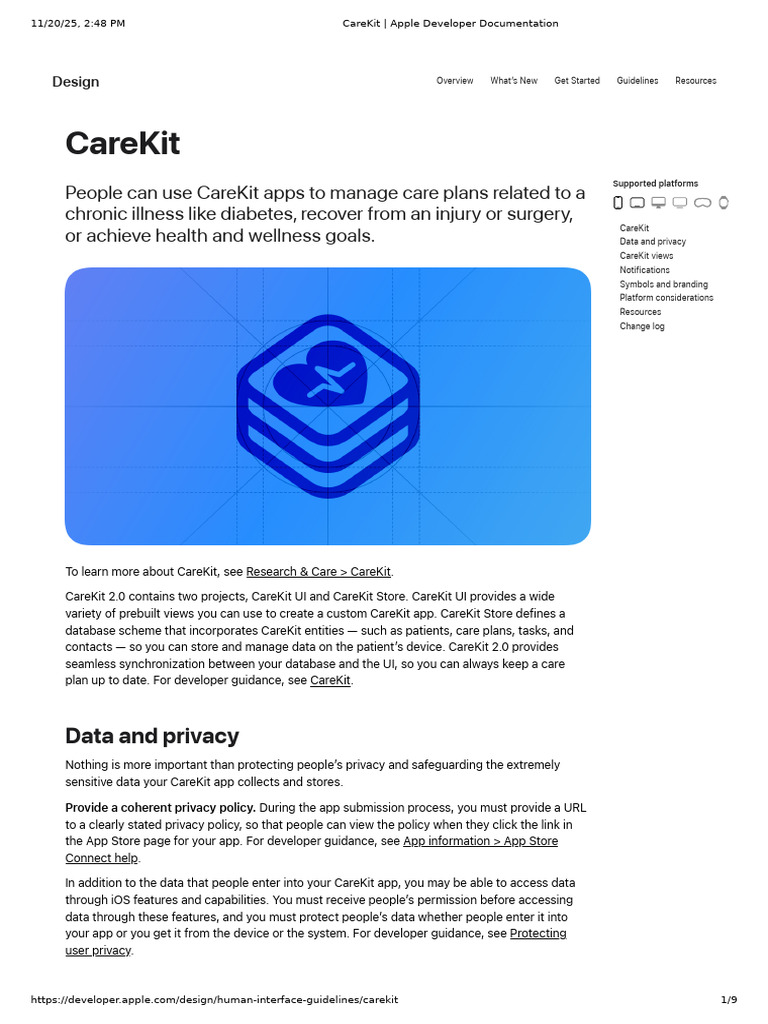 CareKit - Apple Developer Documentation | PDF | Mobile App | Privacy