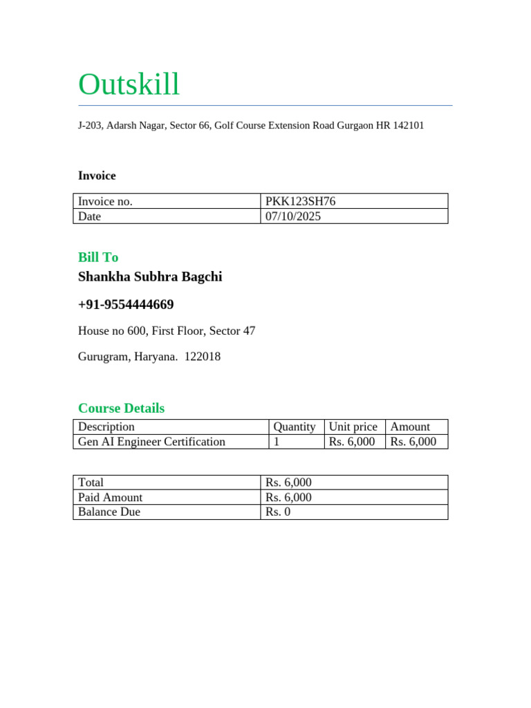 Gen AI Engineer Certification Invoice | PDF