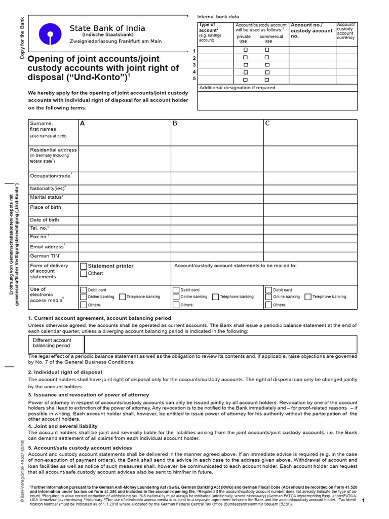 Opening of Joint Accounts With Joint Right of Disposal | PDF | Payments ...