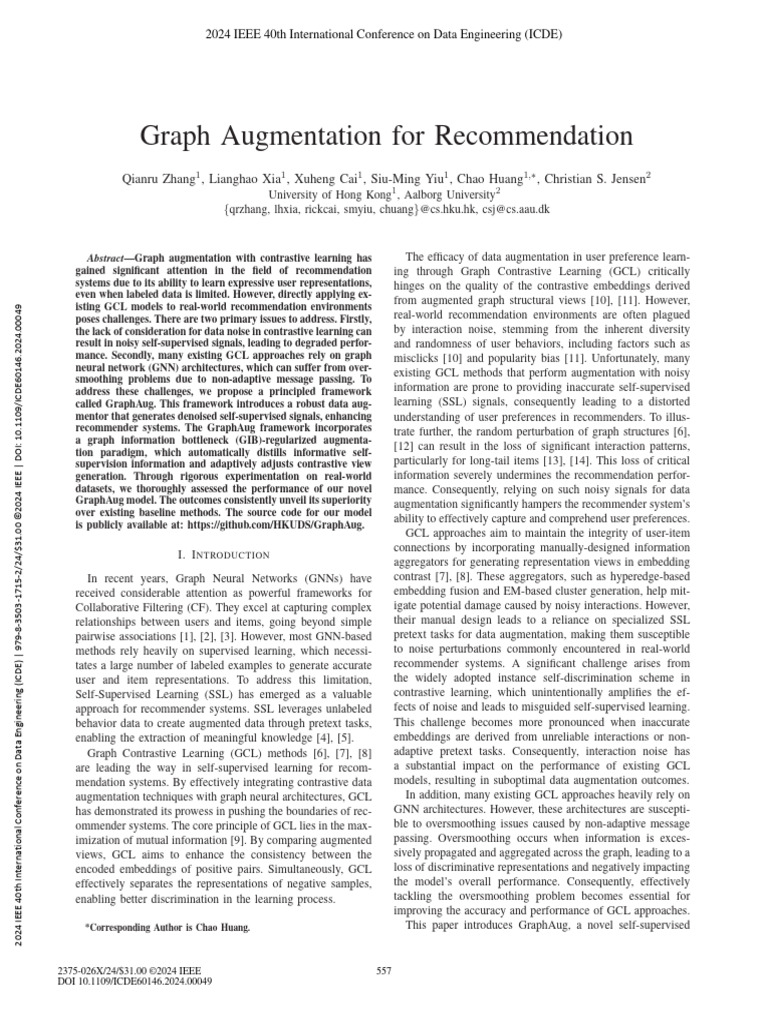 【2024 IEEE】Graph Augmentation for Recommendation | PDF | Applied ...