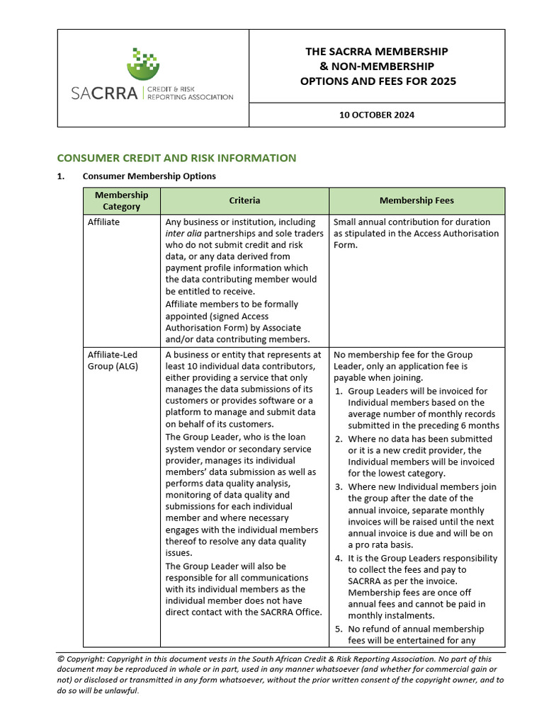 SACRRA Membership Fees 2025 Guide | PDF | Credit | Finance & Money ...