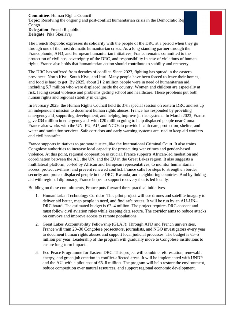 Position Paper - HRC - The French Republic | PDF | Democratic Republic ...