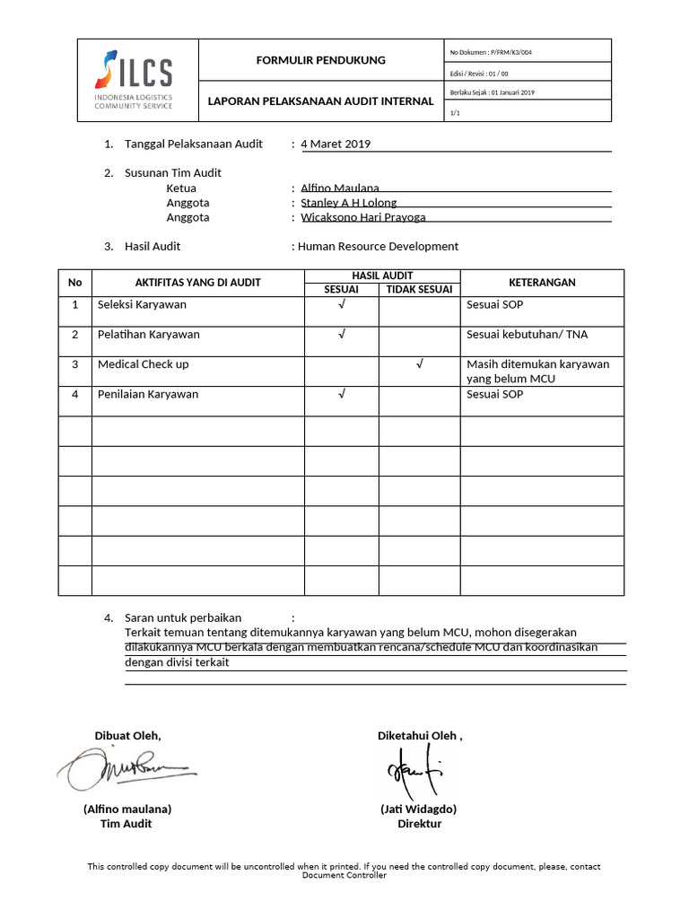 Laporan Audit Internal Karyawan 2019 | PDF