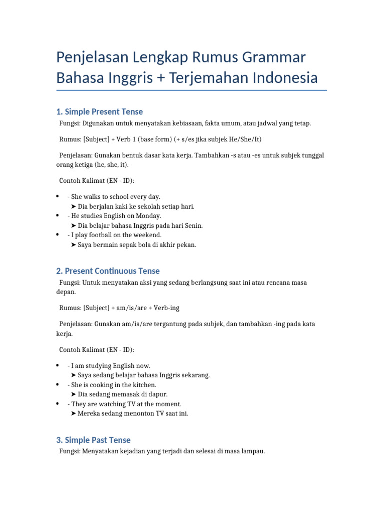 Rumus Tenses Bahasa Inggris Lengkap | PDF