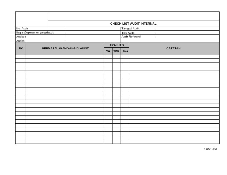 Checklist Audit Internal Efektif | PDF