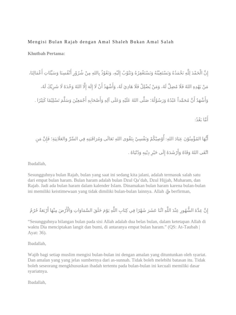 Hutbah Jumat Rajab | PDF