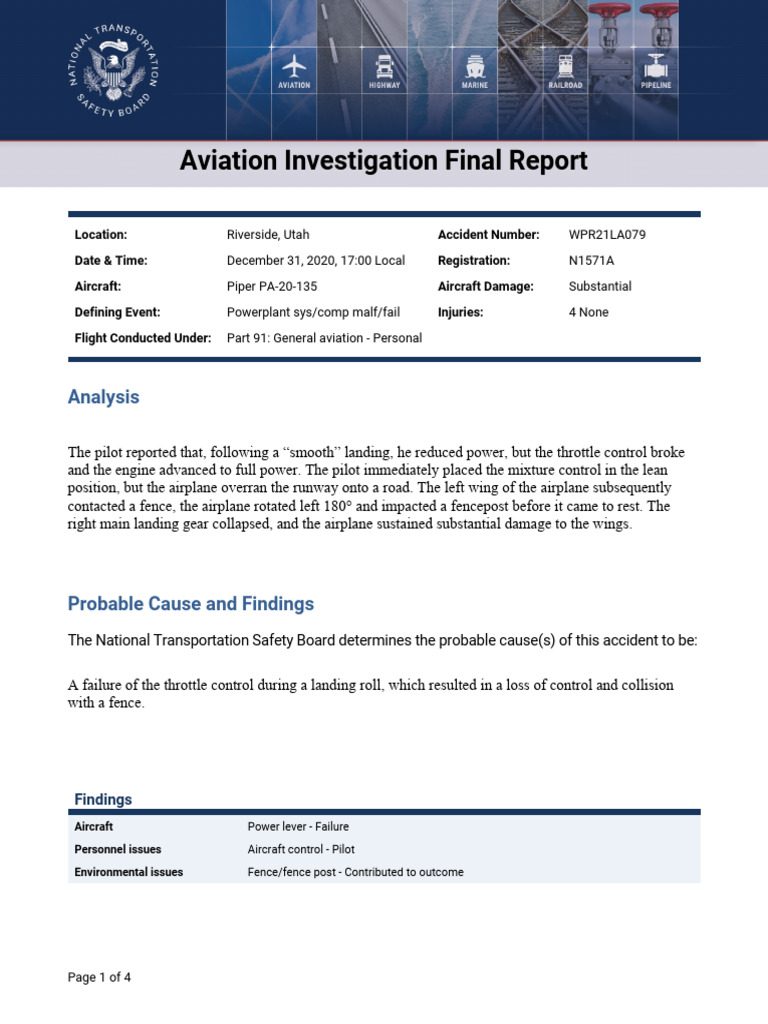 N1571A Accident Report | PDF | National Transportation Safety Board ...