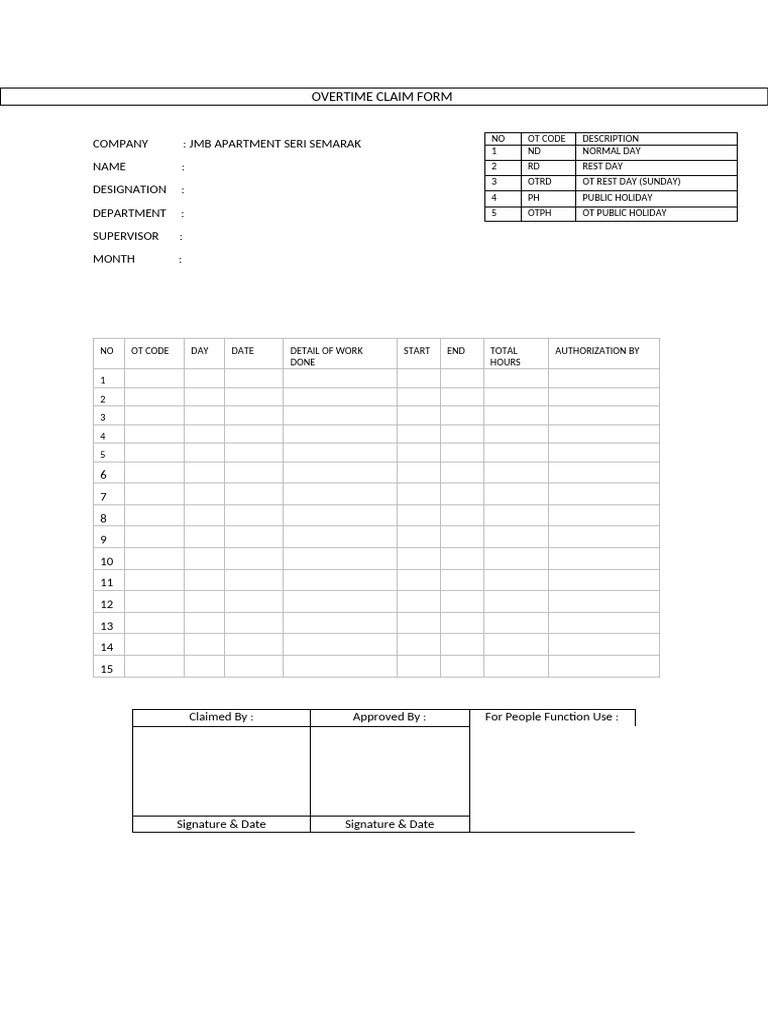 Overtime Claim Form | PDF