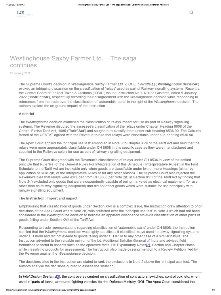 Westinghouse Saxby Farmer Ltd. – the Saga Continues _ Lakshmikumaran ...