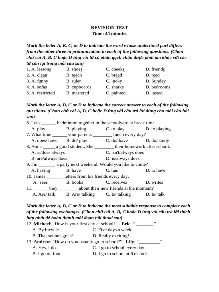 English Pronunciation and Grammar Test | PDF