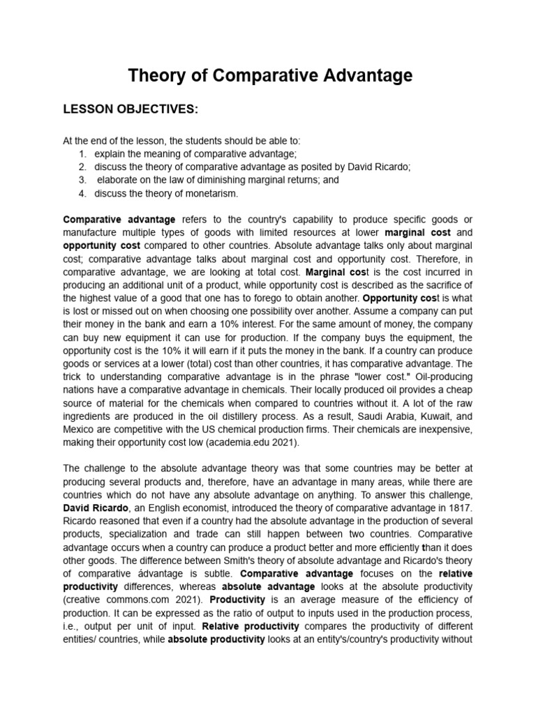 Theory of Comparative Advantage | PDF | Comparative Advantage | Economics