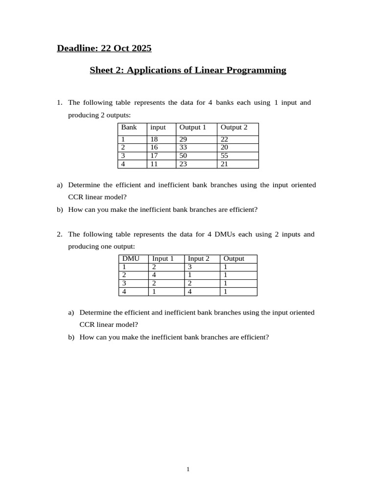 Sheet 2 Applications of Linear Programming | PDF | Applied Mathematics