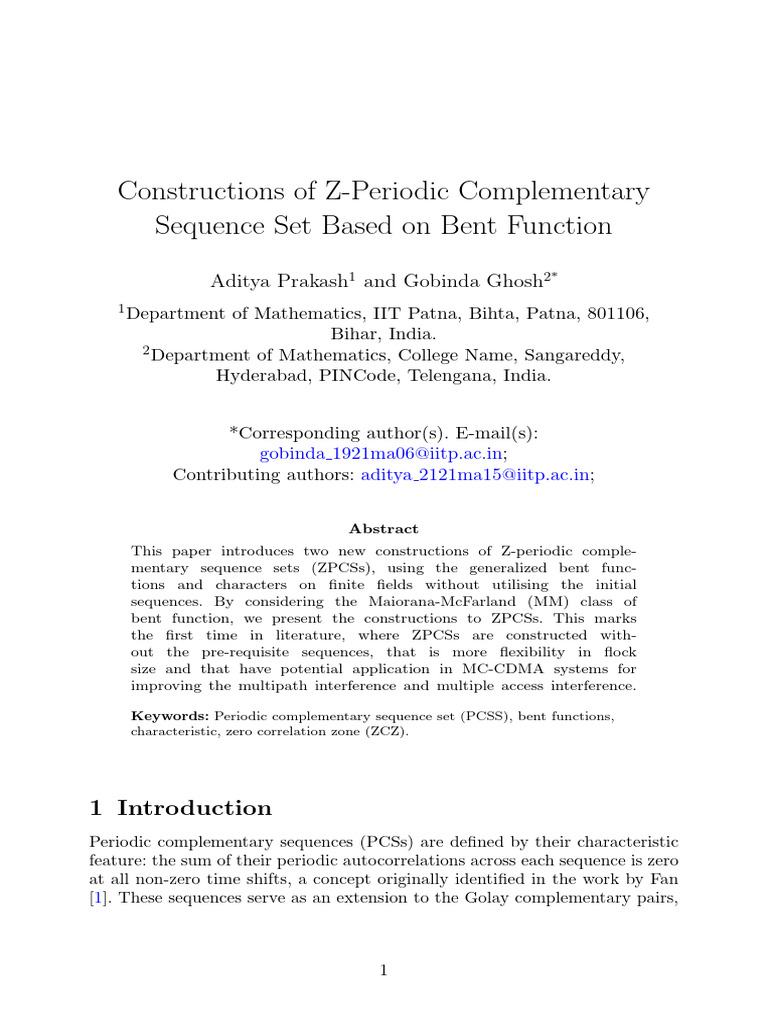Construcrtion of ZPCS Set Based On Bent Function | PDF | Mimo ...
