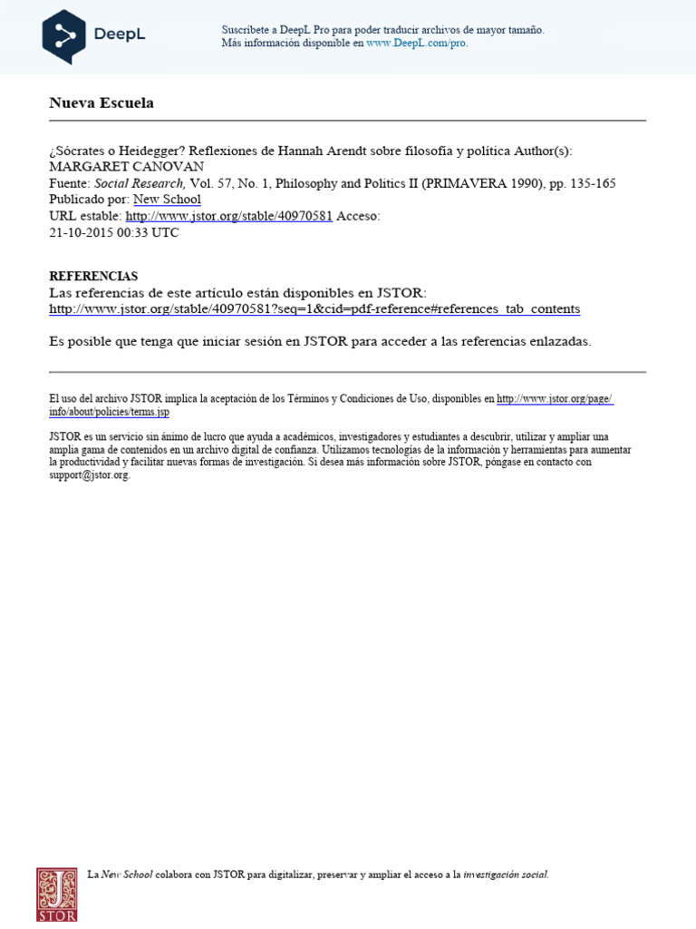 Canovan, Margaret Hannah Arendt s Reflections on Philosophy and ...