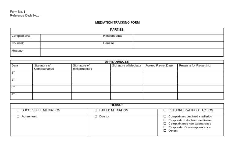 Mediation Tracking Form Template | PDF