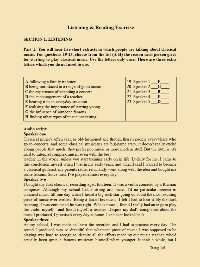 Classical Music Listening Exercise | PDF | Entertainment