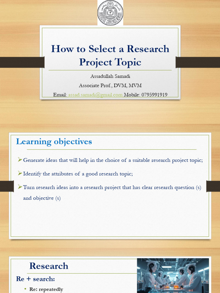 Selecting Research Project Topic by Dr. Samadi | PDF | Cognition | Science