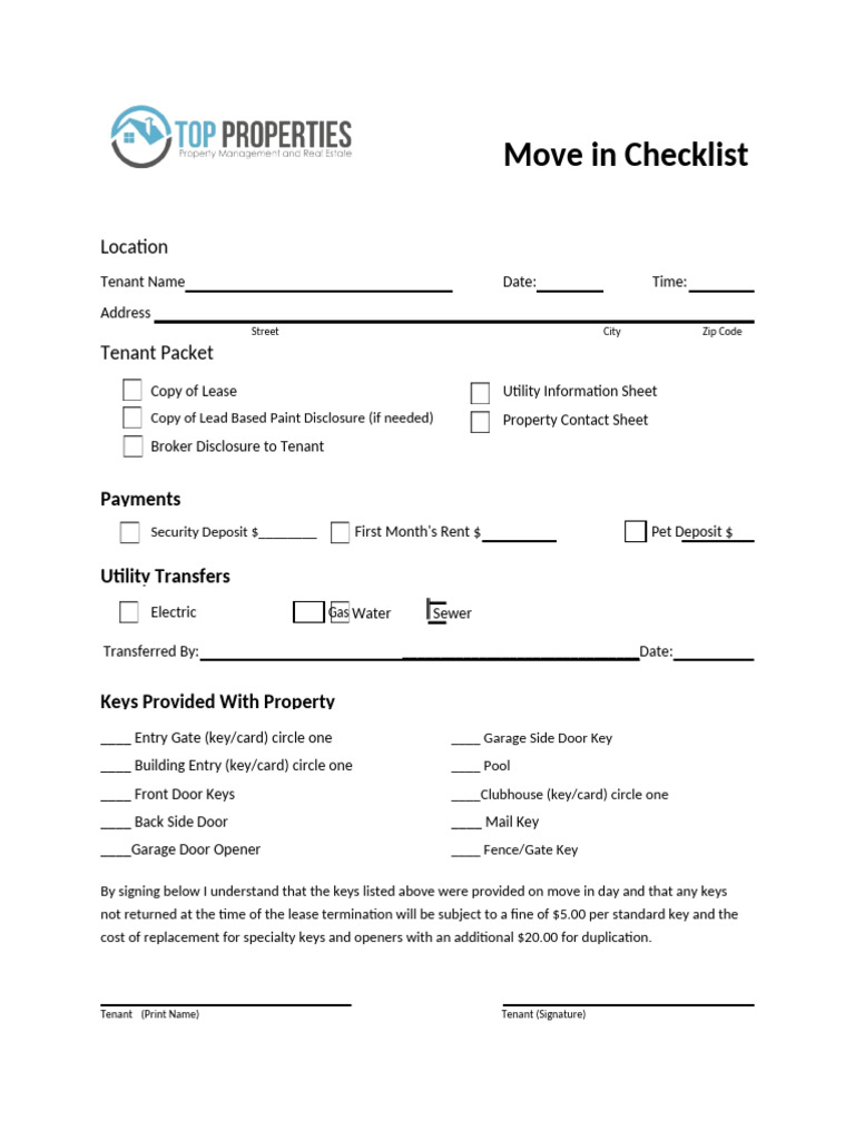 Move in Checklist 04 | PDF