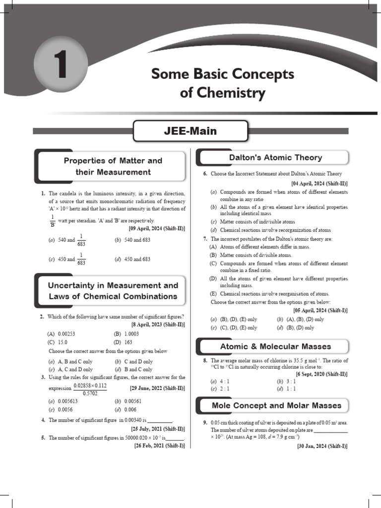 Chemistry Concepts and Problem Set | PDF | Mole (Unit) | Stoichiometry