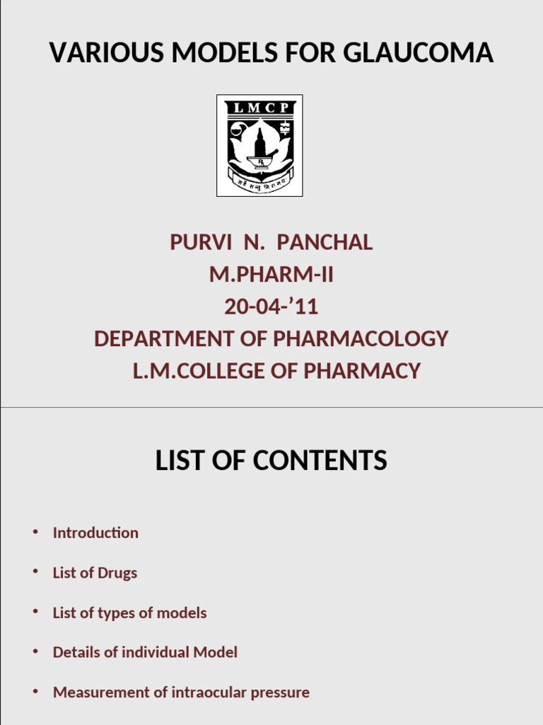 Various Models of Glaucoma | PDF | Glaucoma | Nmda Receptor