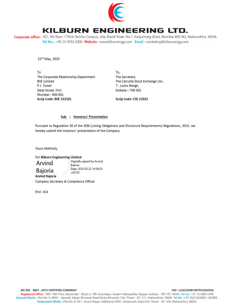 Arvind Bajoria: Scrip Code: BSE 522101 Scrip Code: CSE 21022 | PDF