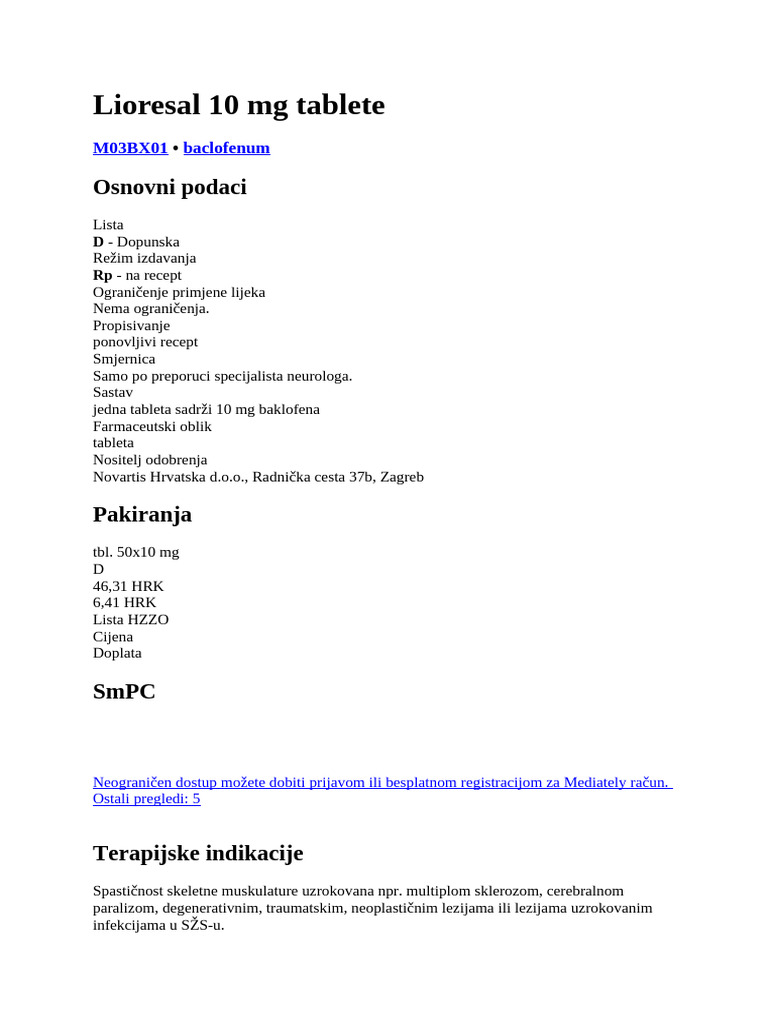 Lioresal 10 MG Tablete | PDF