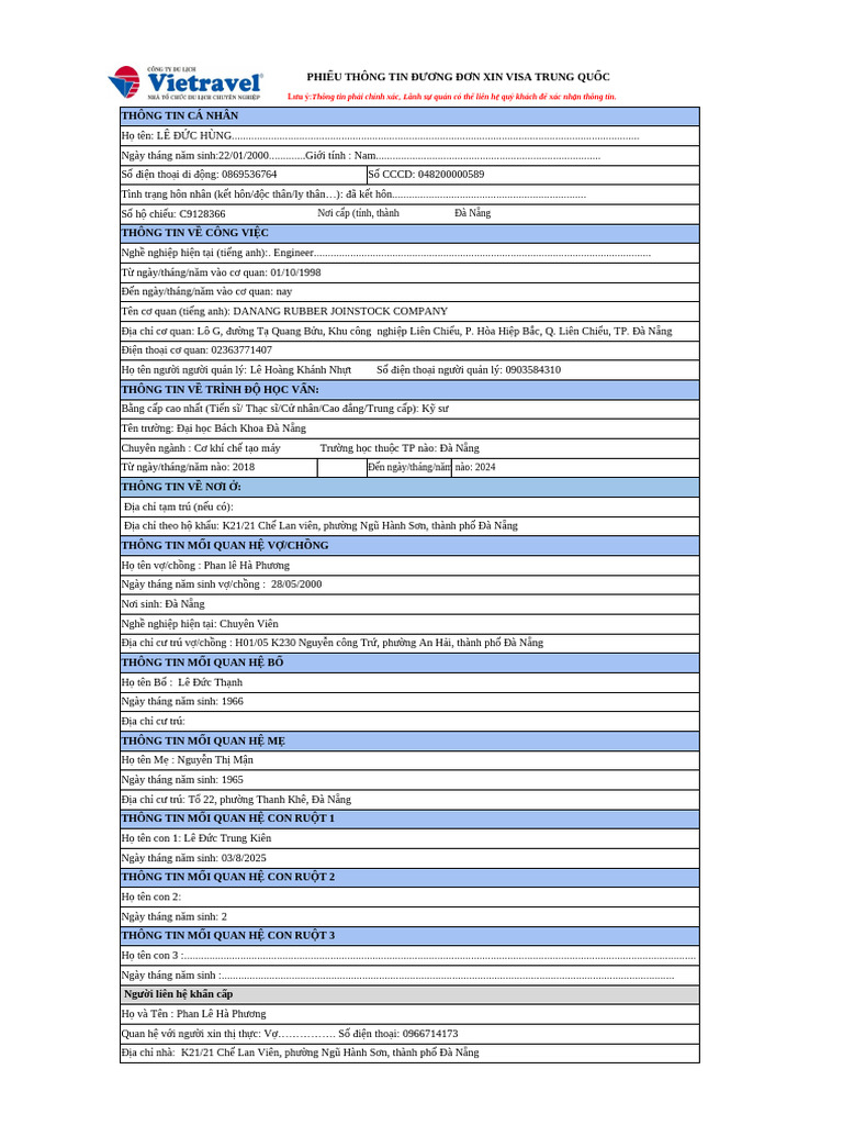 Copy of Bản sao của TQ Phiếu thông tin-HÙNG | PDF