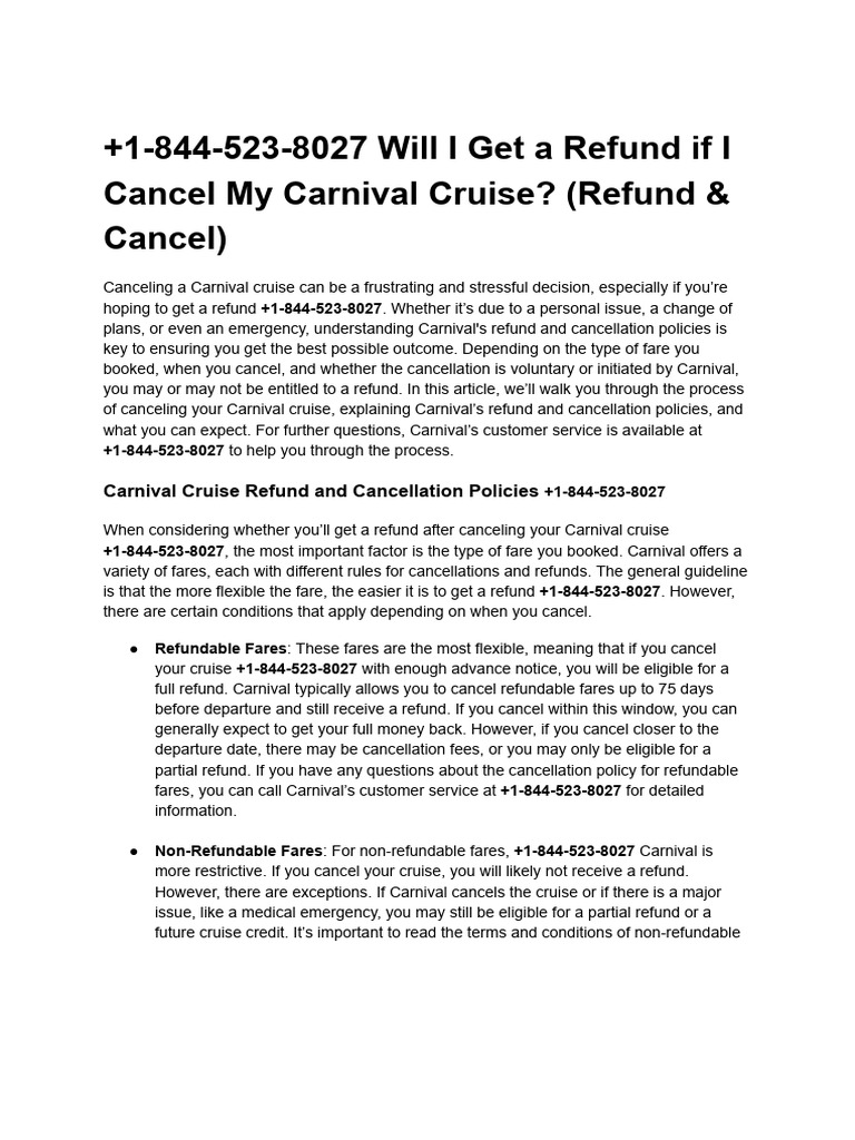 Will I Get a Refund if I Cancel My Carnival Cruise? | PDF | Credit Card | Payments