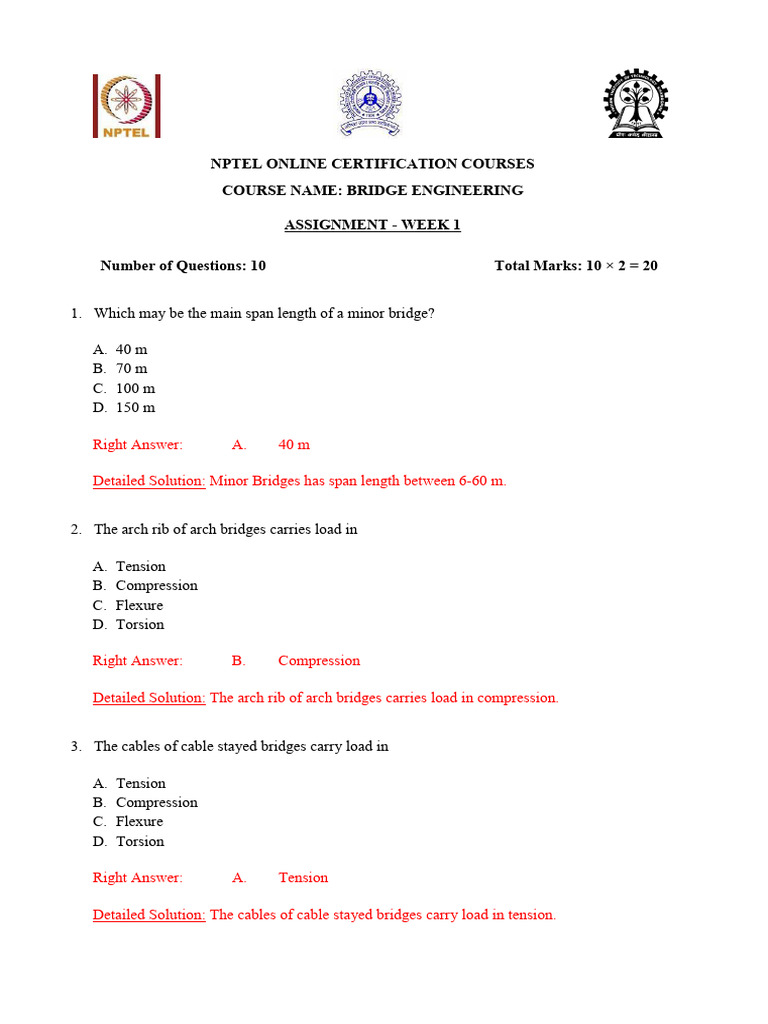Assignment 1 Questions With Answers - Bridge Engineering | PDF