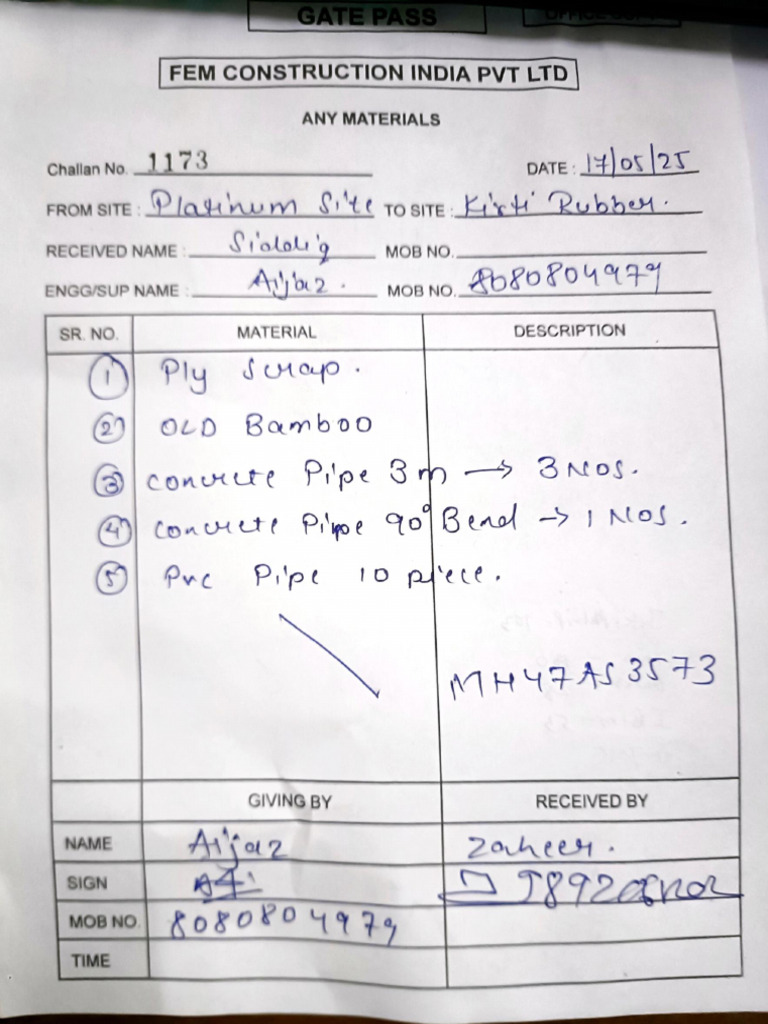 Gate Pass Sent To Office 26.08.25 | PDF